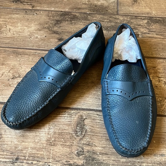 Rosso Brunello | Shoes | Rosso Brunello Blue Leather Loafers | Poshmark